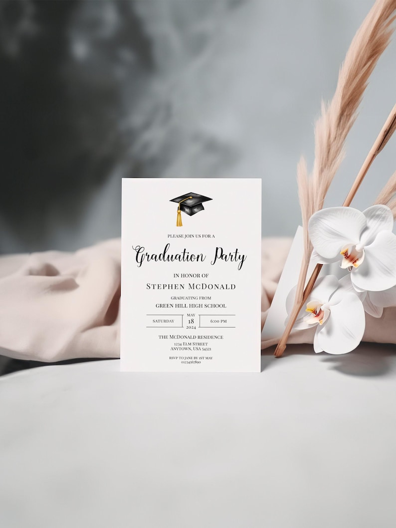Graduation Party Invitation - Modern Minimalist Editable Template ...