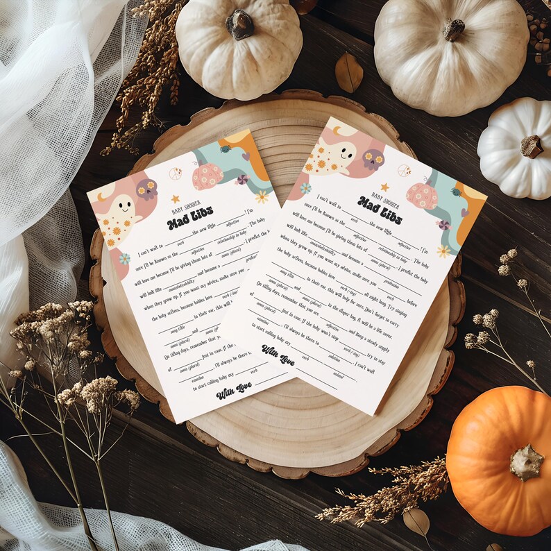 Retro Halloween Baby Shower Mad Libs Game - Editable Printable Pumpkin ...