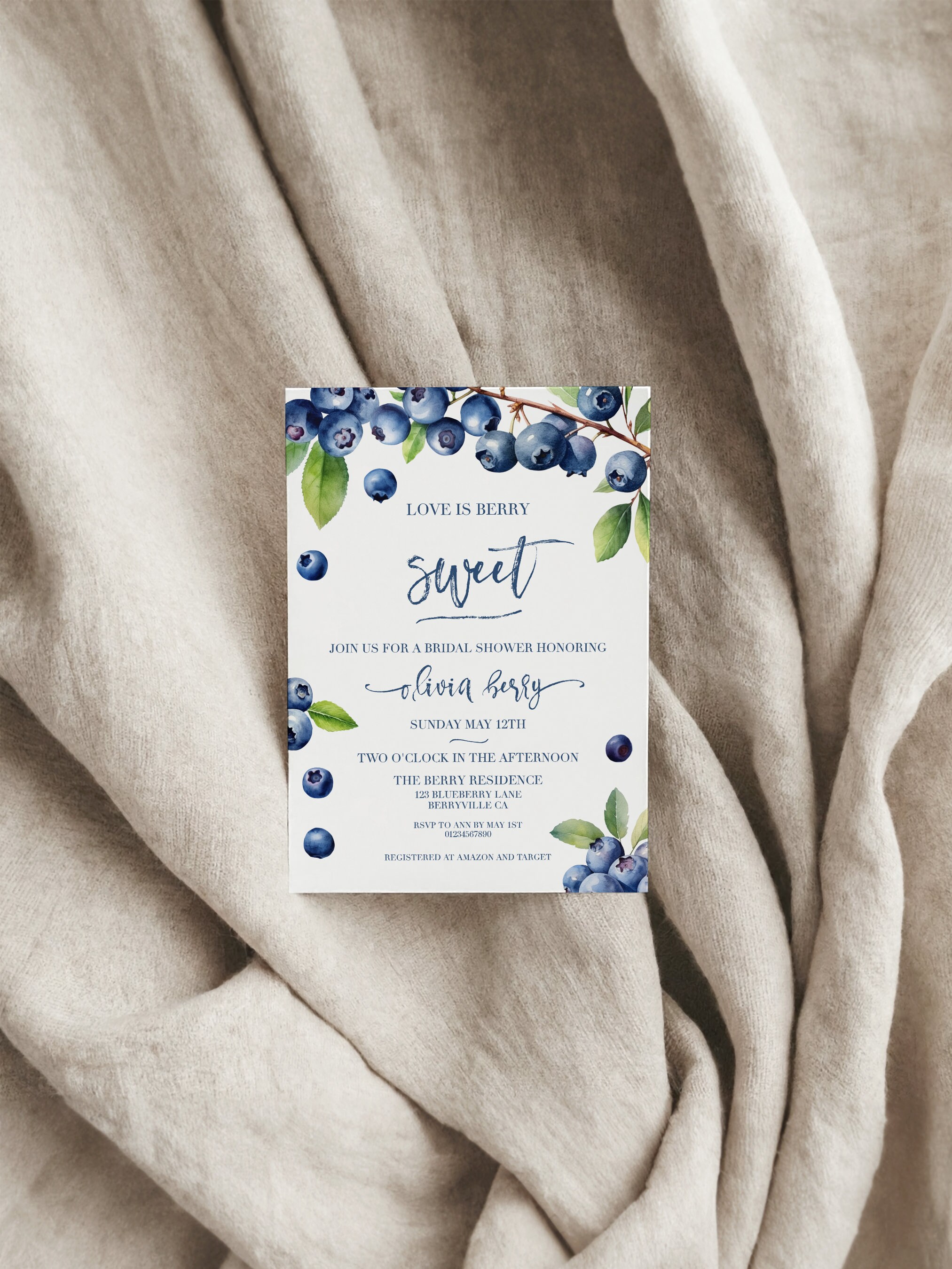 Blueberry Bridal Shower Invitation Watercolor Love is 'berry Sweet ...