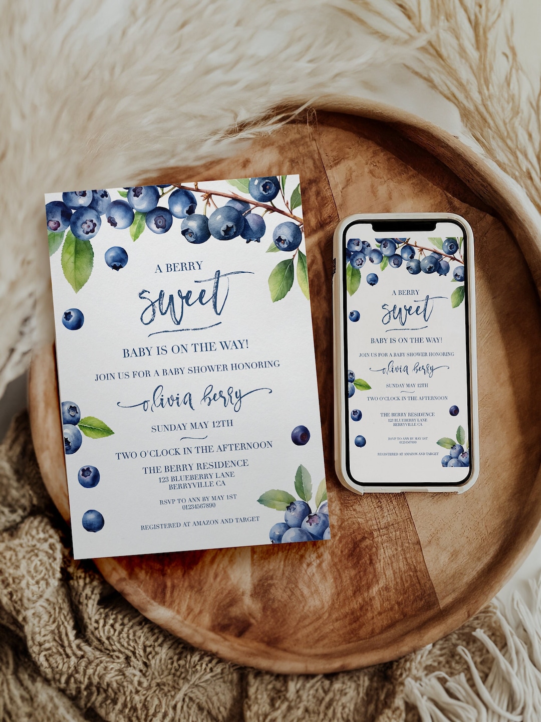 Blueberry Baby Shower Invitation - 'berry Sweet' Party Template ...