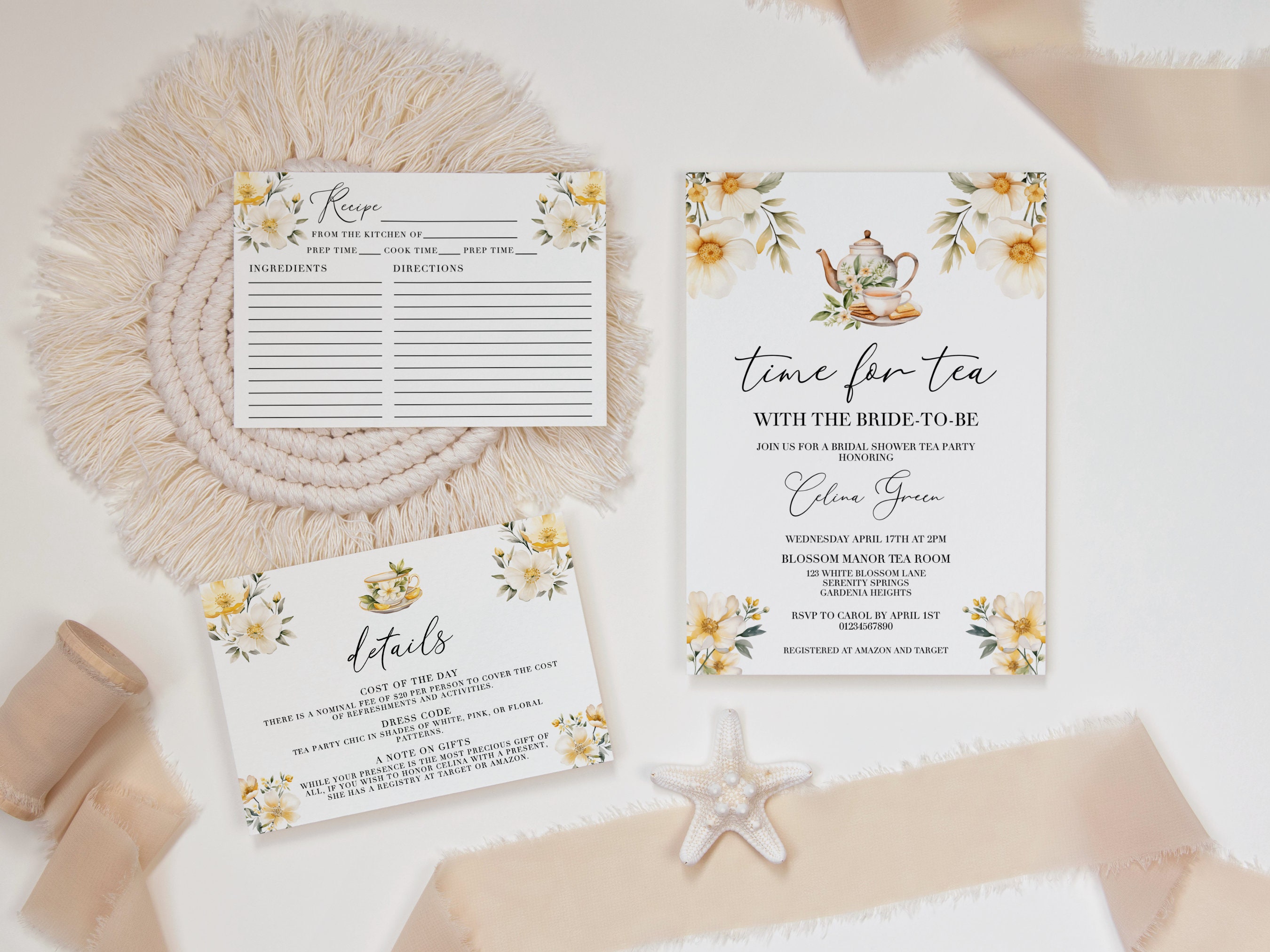 Editable High Tea Bridal Shower Invitation Suite - Time for Tea With ...