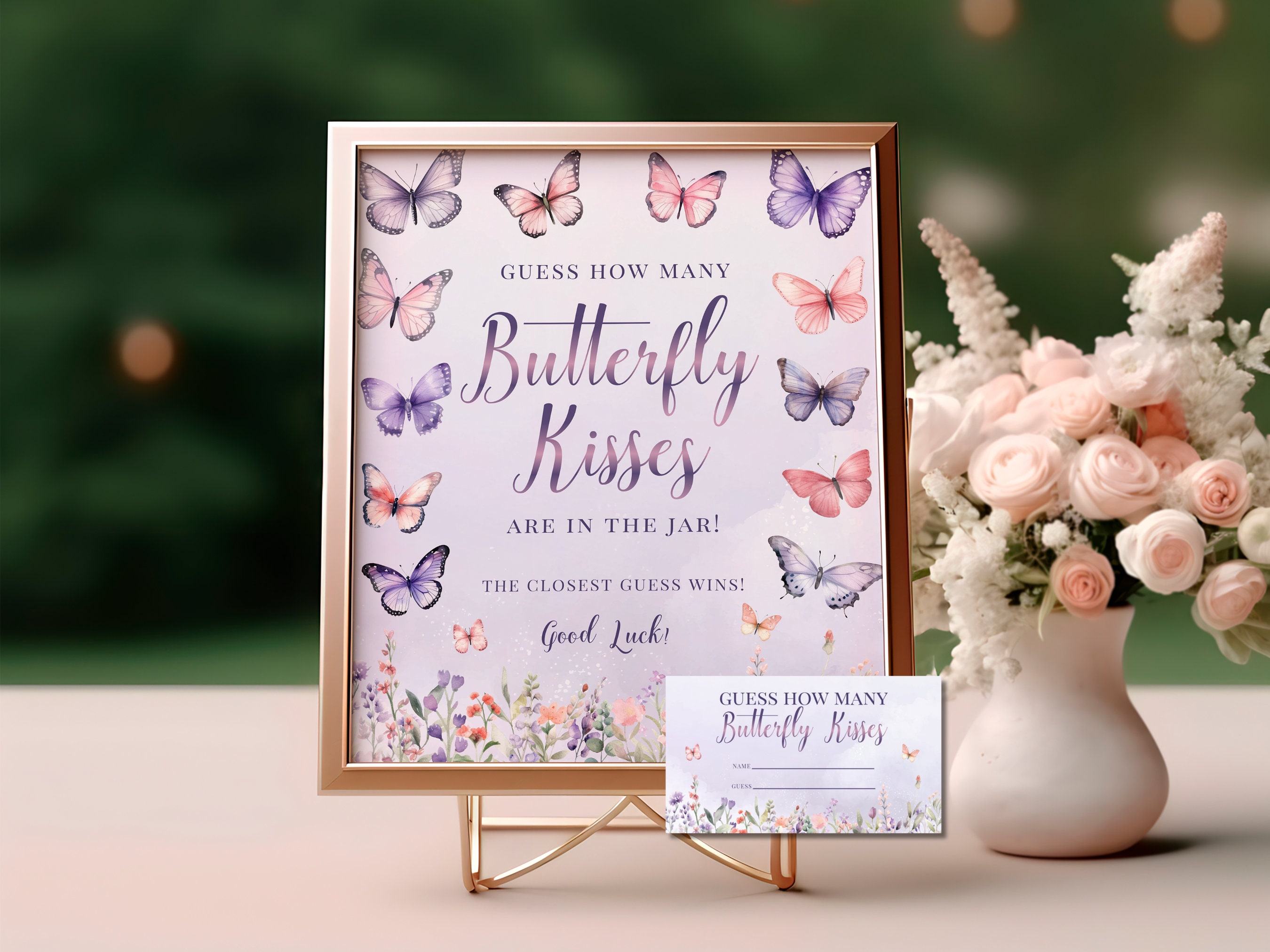 Guess How Many Butterfly Kisses Game Sign - Pink Purple Floral Party ...