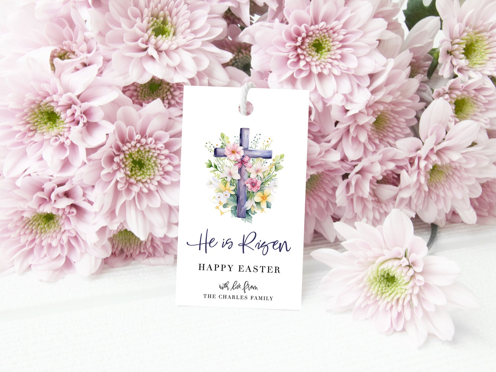 He is Risen Easter Favor Tags Floral Christian Cross Design, Religious ...