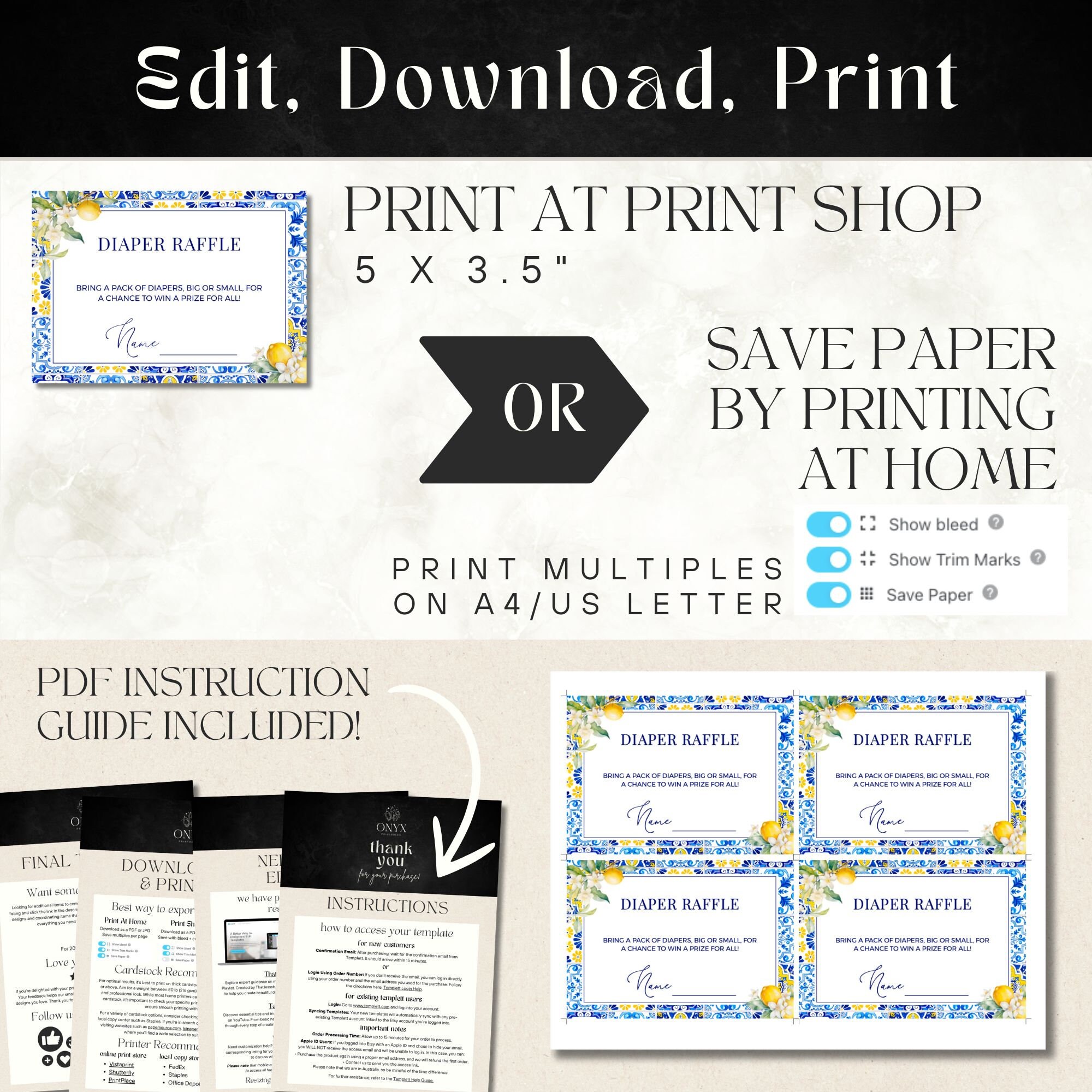 Lemon Mediterranean Diaper Raffle Ticket Template - Amalfi Coast Baby ...