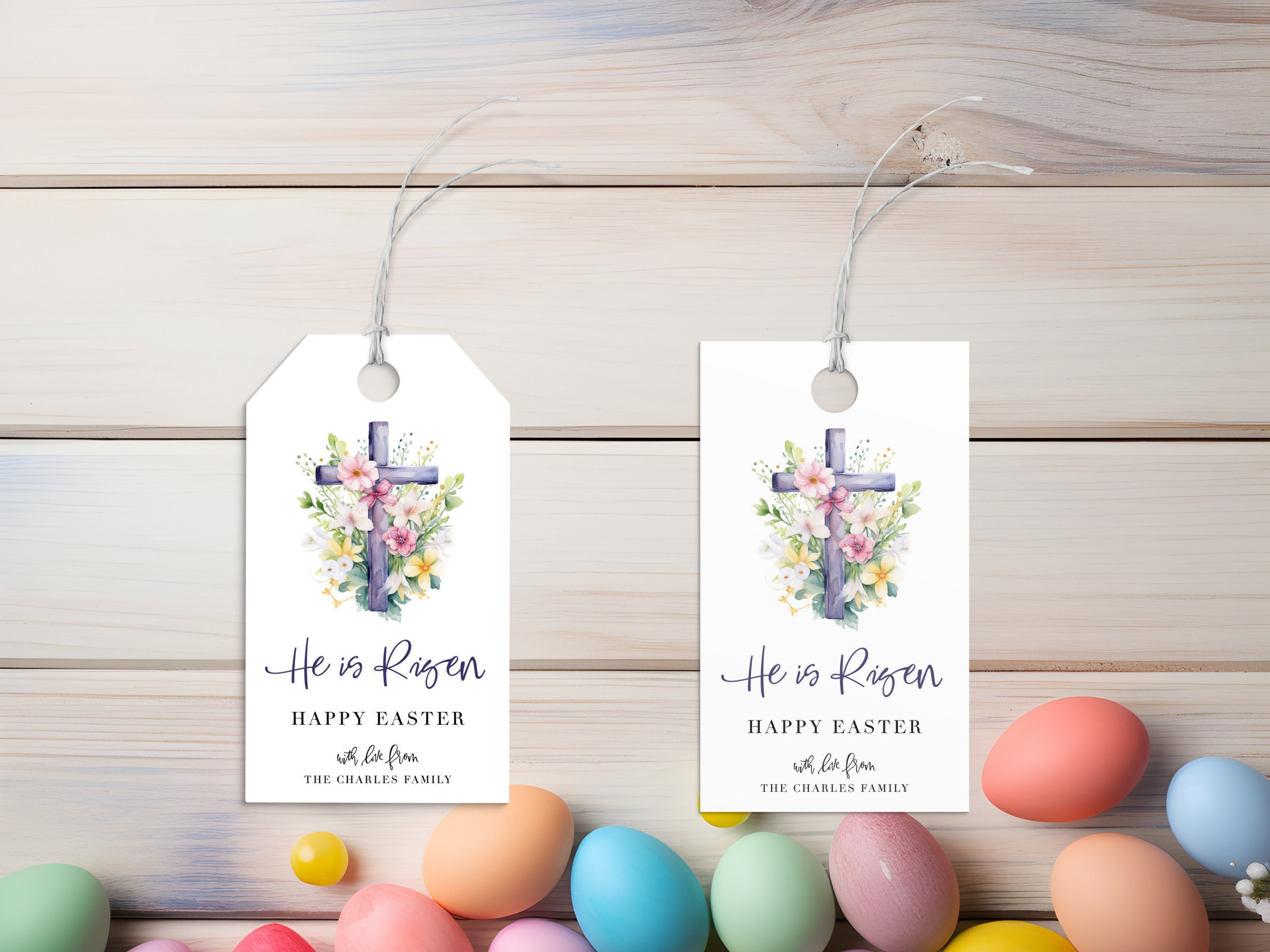 He is Risen Easter Favor Tags Floral Christian Cross Design, Religious ...