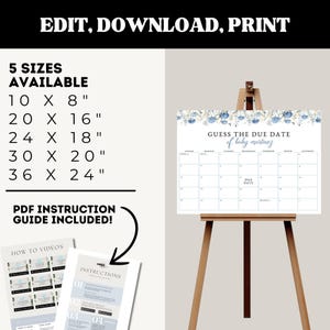 Editable Dusty Blue Guess the Due Date Game Sign - Baby Shower ...