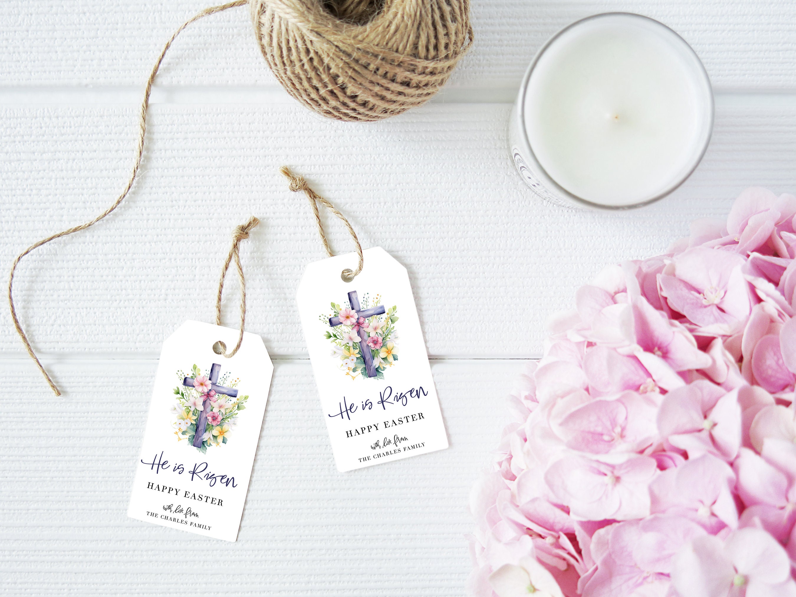He is Risen Easter Favor Tags Floral Christian Cross Design, Religious ...