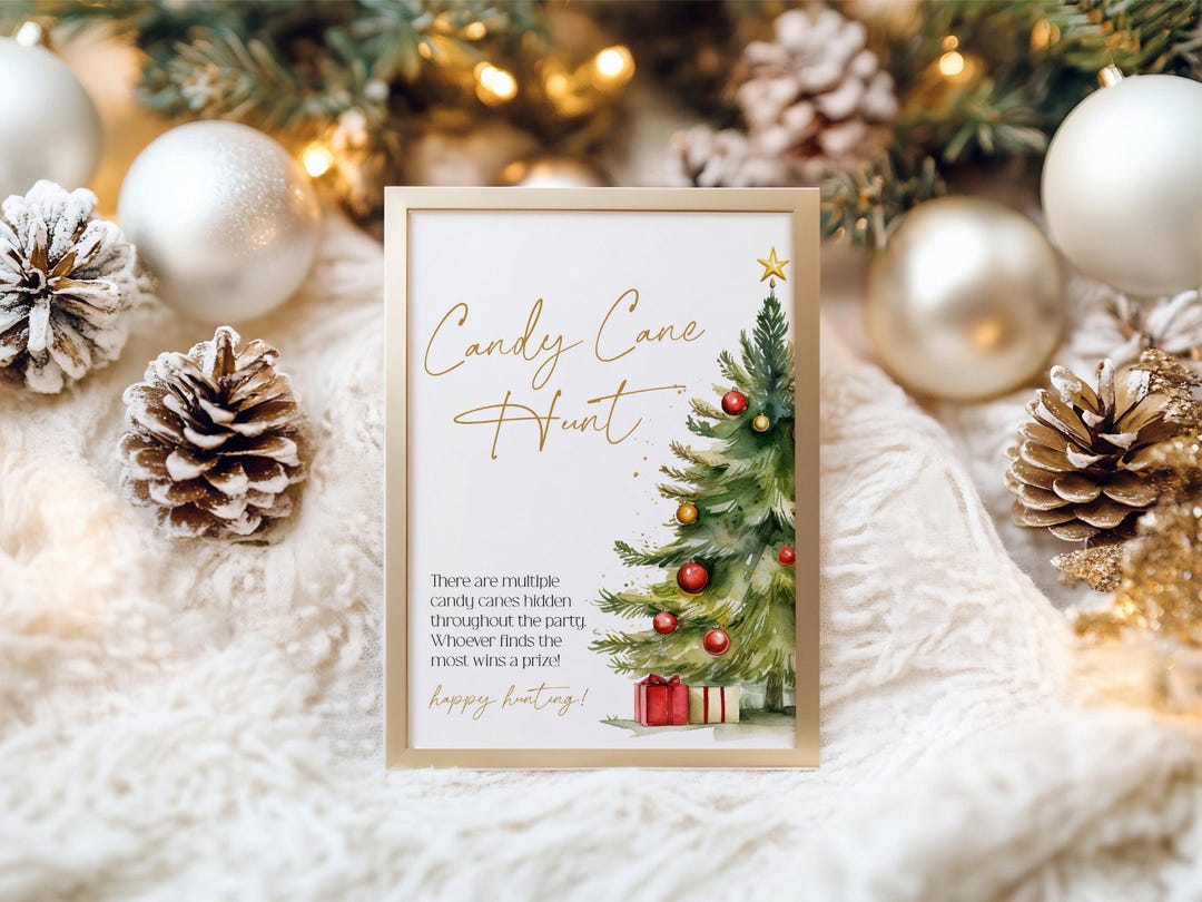 Christmas Candy Cane Hunt Game Sign - Editable Printable Festive Winter ...