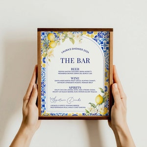 Lemon Mediterranean Bar Menu Sign - Blue Yellow Tile, Italian Baby ...