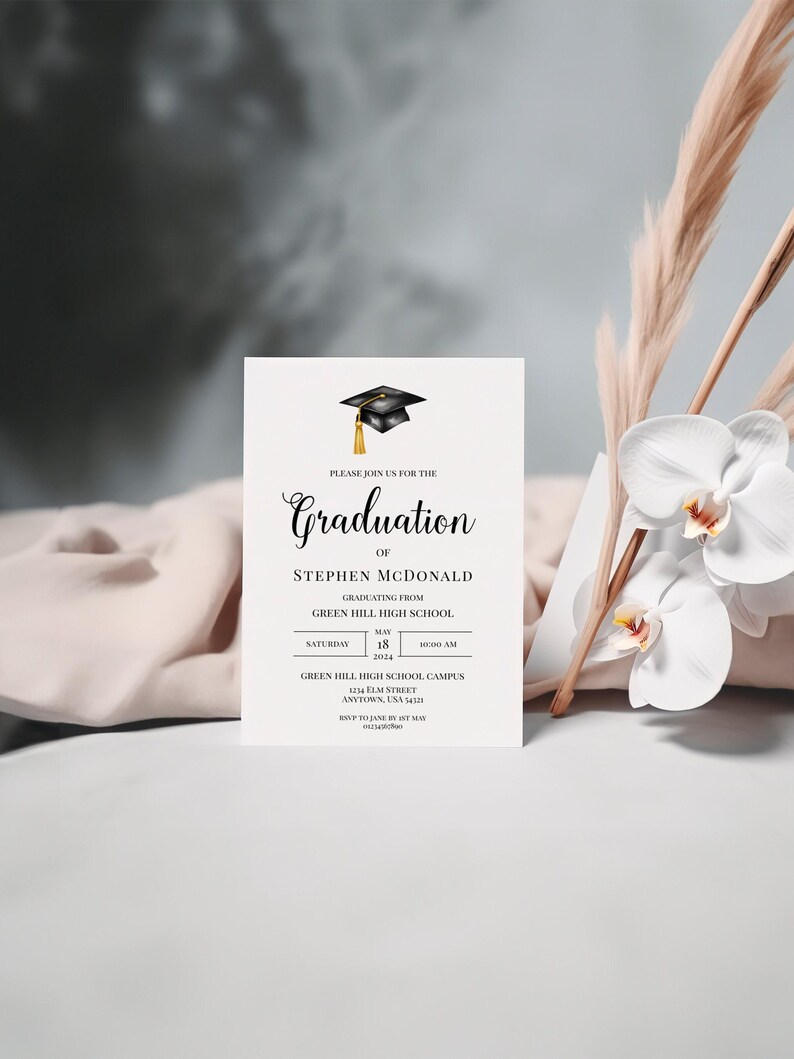 Graduation Ceremony Invite - Sleek & Simple Design, Editable Template ...