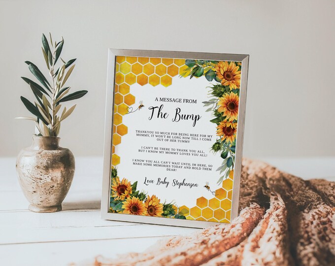 EDITABLE Message From the Bump Sign Bee Baby Shower, Bumble Bee Baby ...
