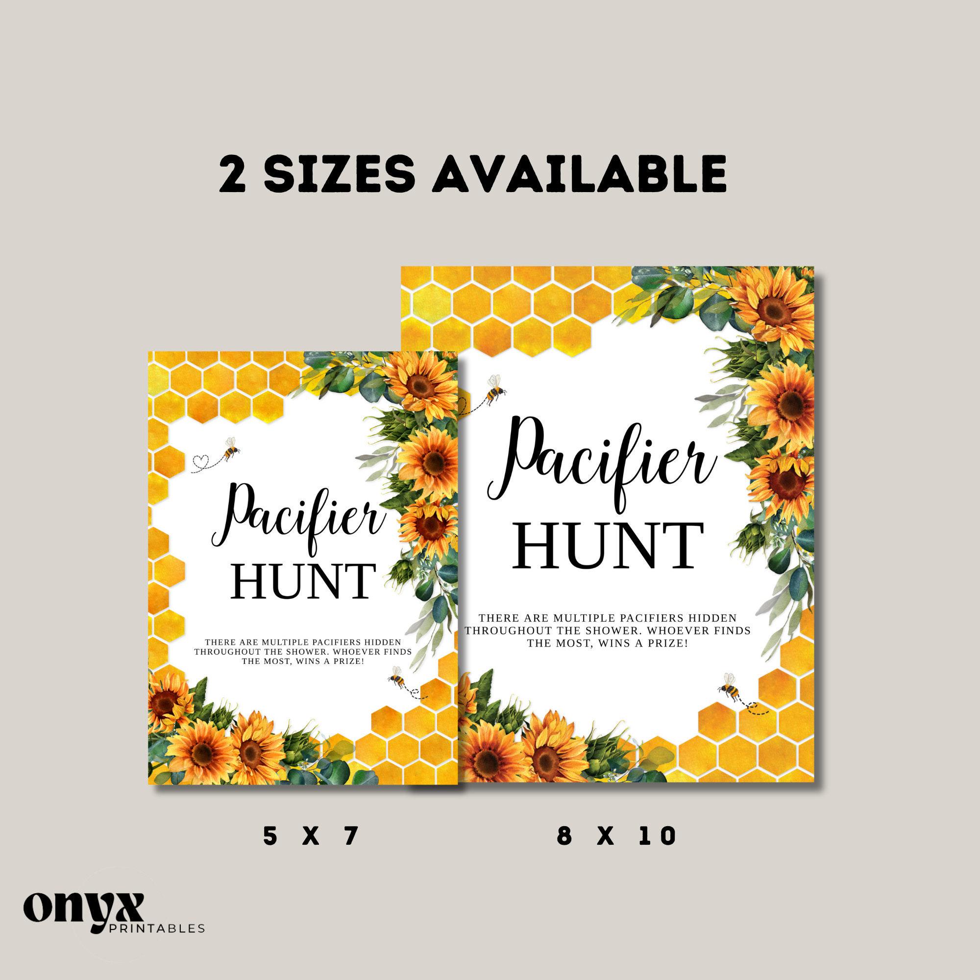 Pacifier Hunt Baby Shower Game Sign - Editable Sunflower & Bee Theme ...