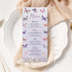 Butterfly Baby Shower Menu Template - Pink Purple Floral Whimsical ...
