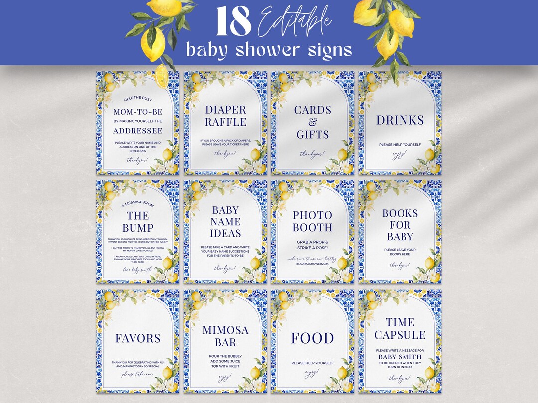 Lemon Mediterranean Baby Shower Sign Bundle - Amalfi Coast Italian ...