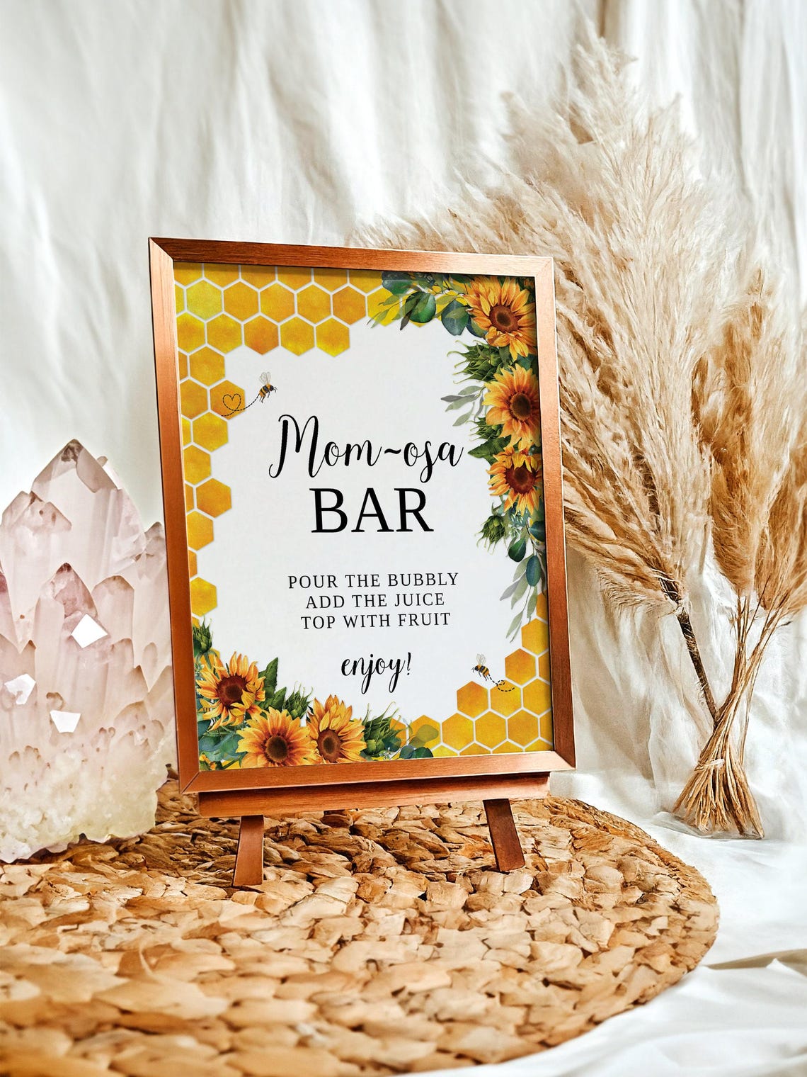 Mom-osa Baby Shower Sign - Sunflower & Bee Theme With Editable Juice ...