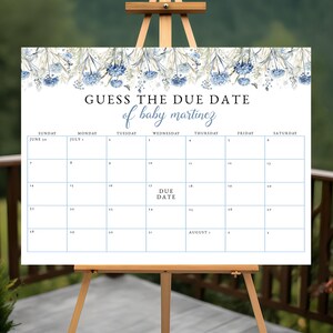 Editable Dusty Blue Guess the Due Date Game Sign - Baby Shower ...