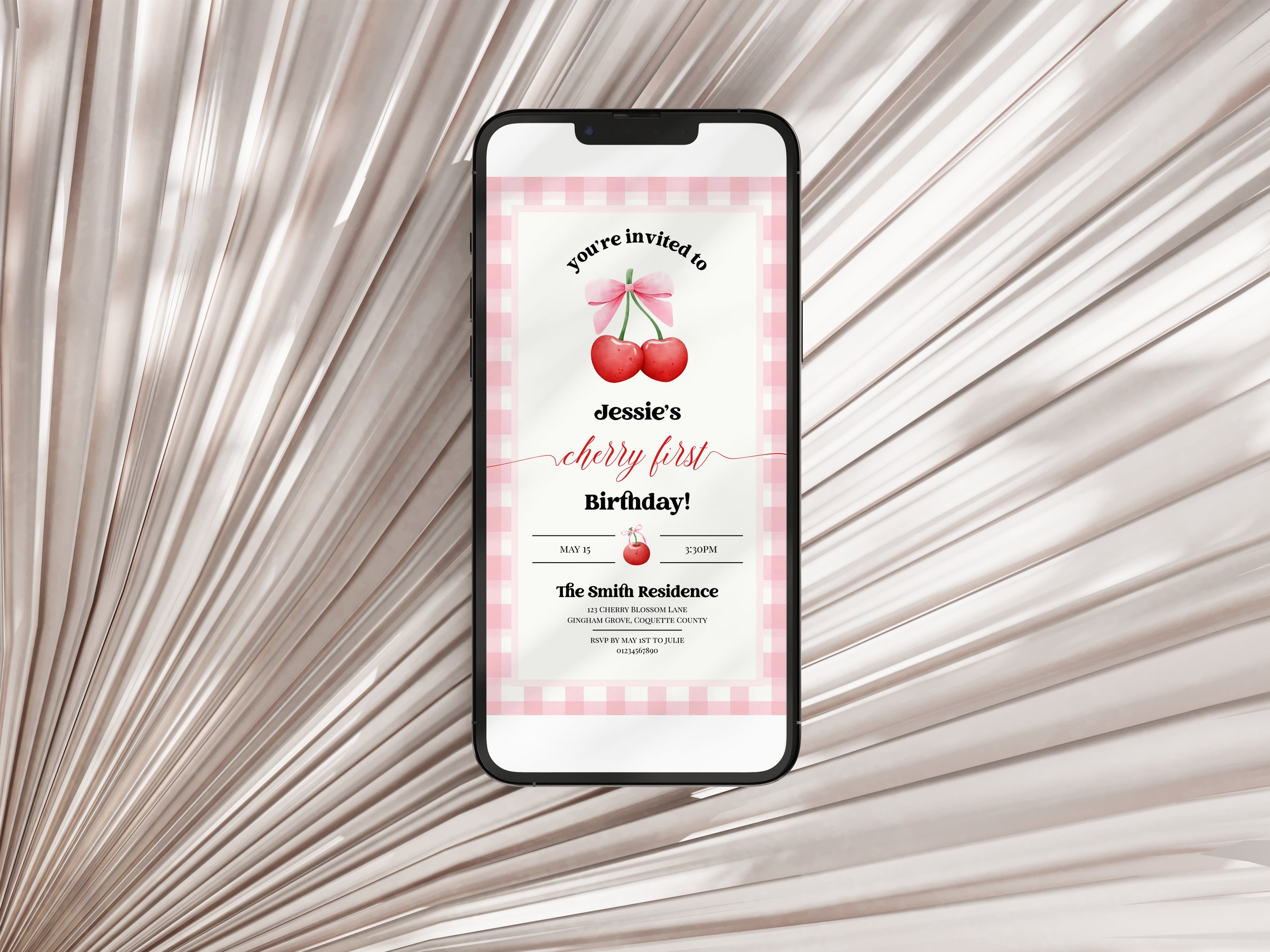 Cherry First 1st Birthday Invitation - Horizontal Printable Kid Party ...