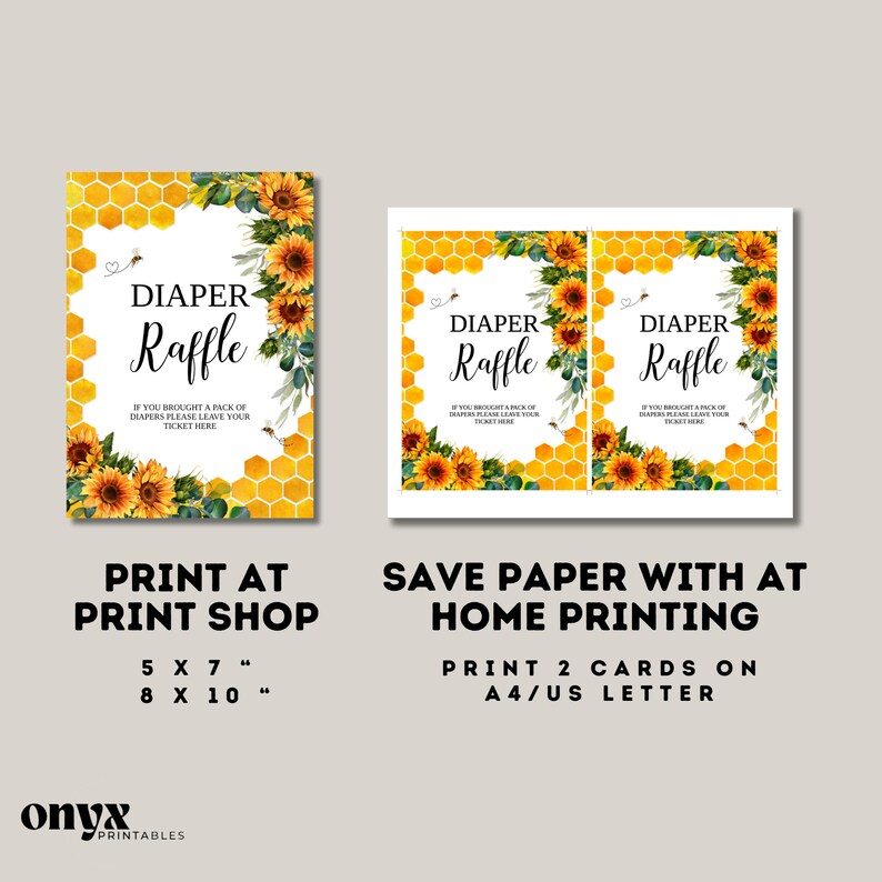 Sunflower Bee Diaper Raffle Sign Editable Baby Shower Game, Printable ...