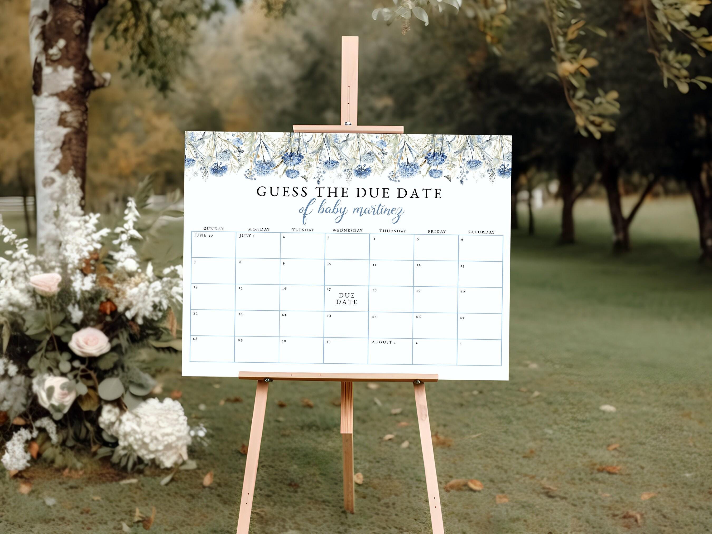 Editable Dusty Blue Guess the Due Date Game Sign - Baby Shower ...