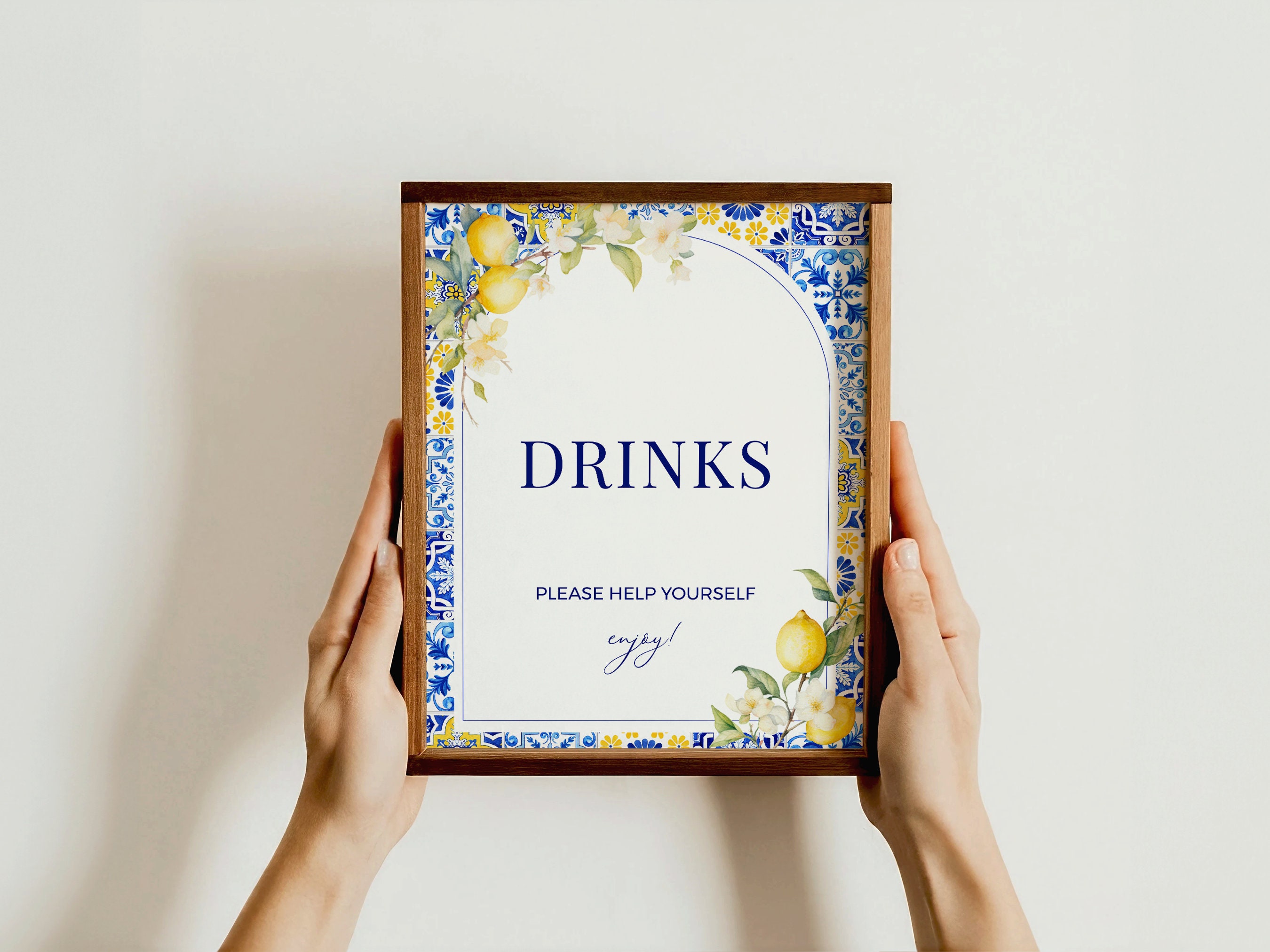 Lemon Mediterranean Drinks Sign - Blue + Yellow Azulejo Tile, Italian ...