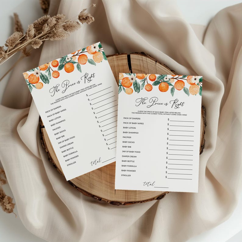 Orange Blossom the Price is Right Baby Shower Game - Editable Printable ...