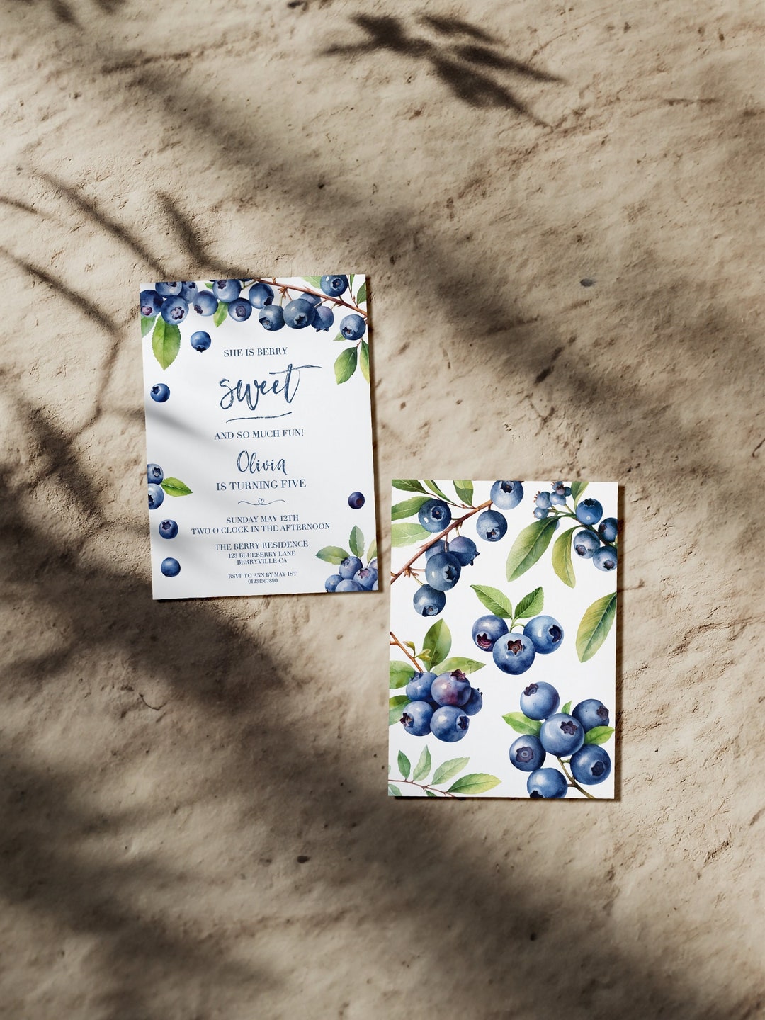 Blueberry 'berry Sweet' Birthday Invitation - Gender Neutral, Editable ...