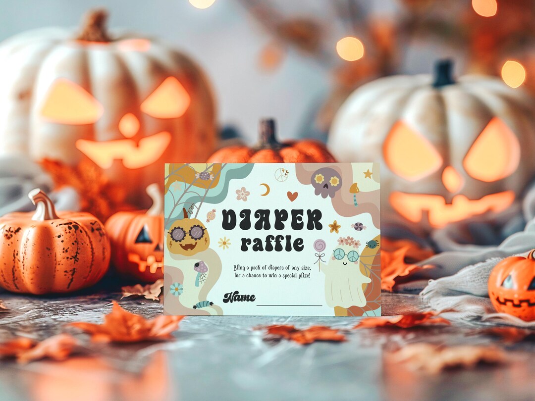 Retro Halloween Baby Shower Diaper Raffle Ticket - Editable Spooky Fall ...