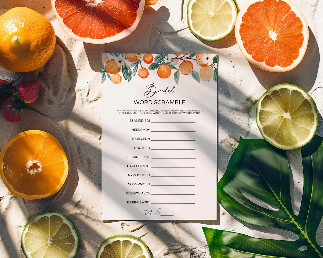 Orange Blossom Bridal Word Scramble Game - Editable Printable Summer ...