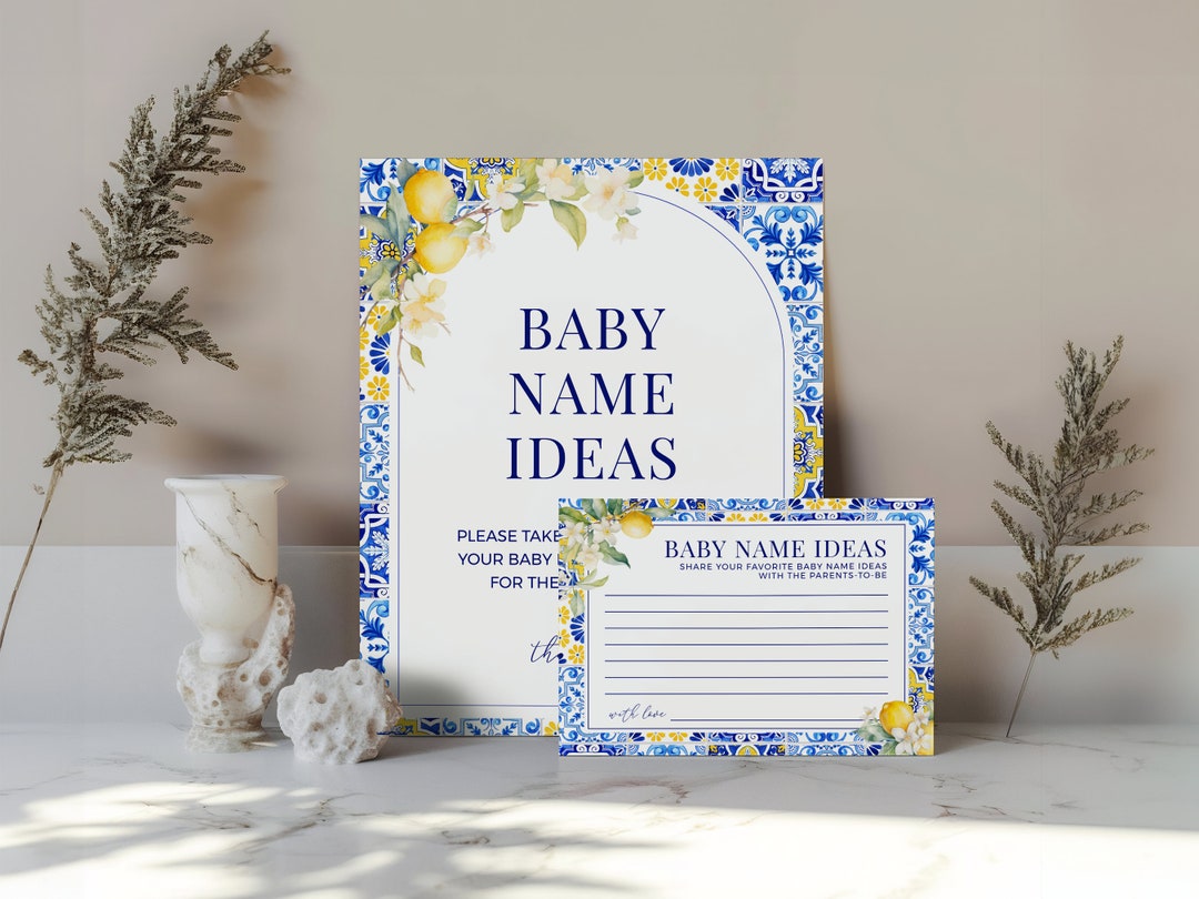 Lemon Mediterranean Baby Name Ideas Game Sign & Card - Printable Amalfi ...