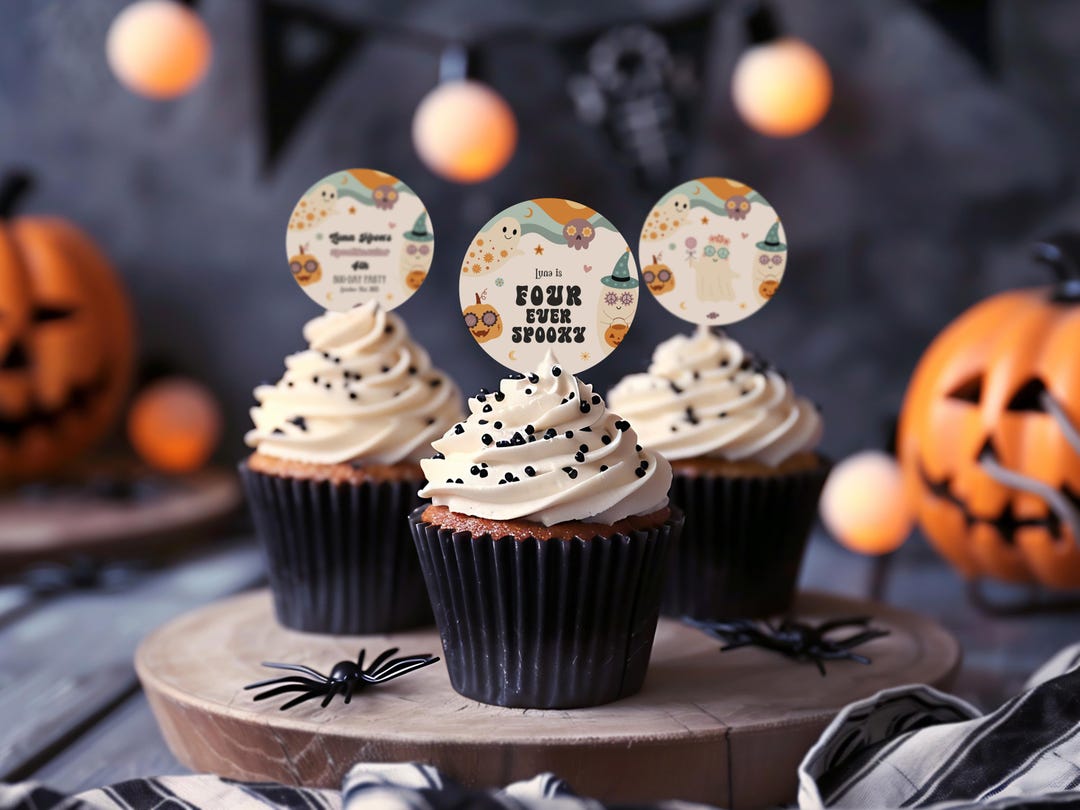 Retro Halloween Four Ever Spooky 4th Birthday Cupcake Toppers ...