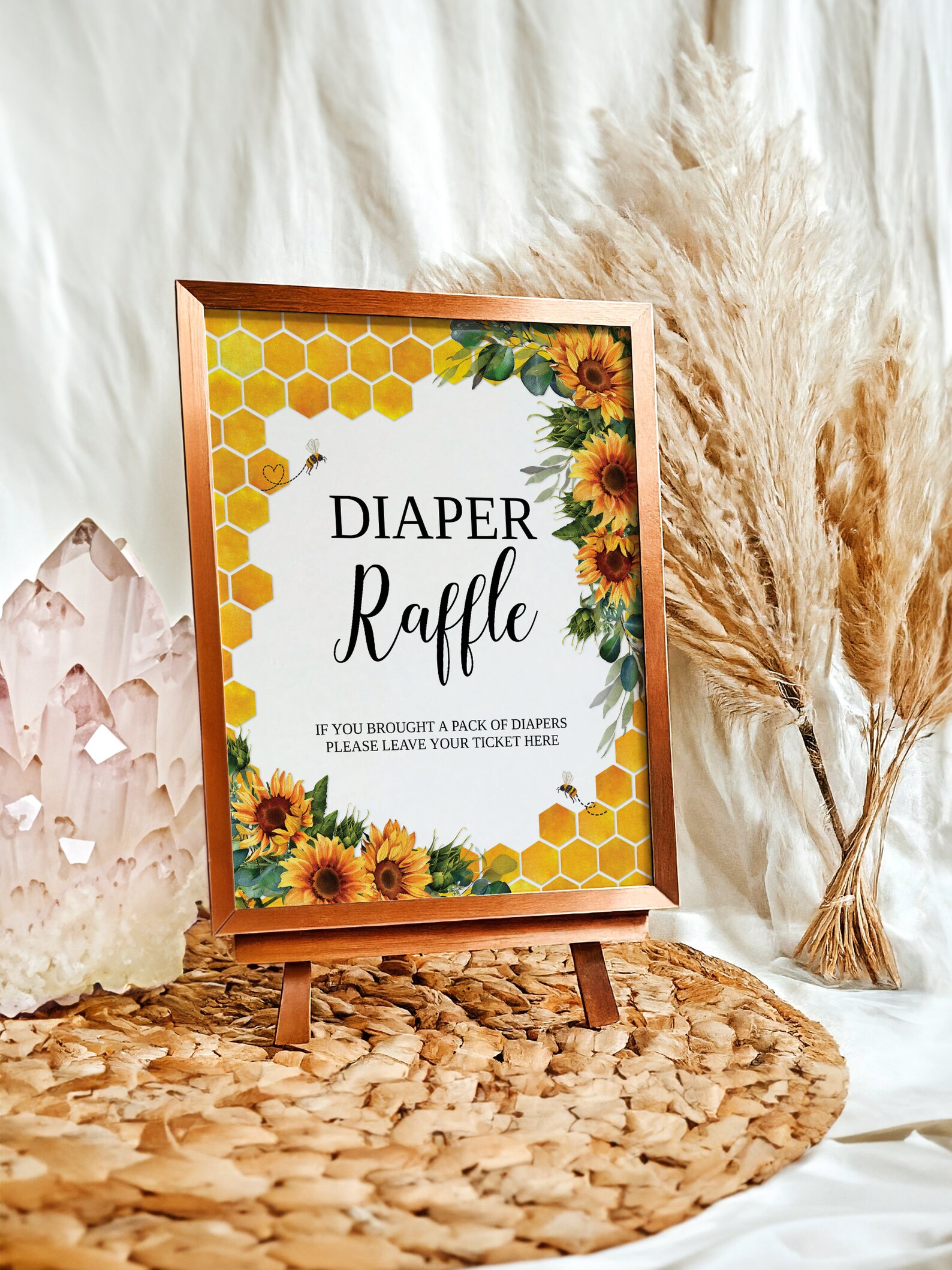 Sunflower Bee Diaper Raffle Sign Editable Baby Shower Game, Printable ...