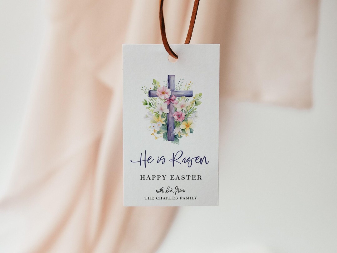 He is Risen Easter Favor Tags - Floral Christian Cross Design ...