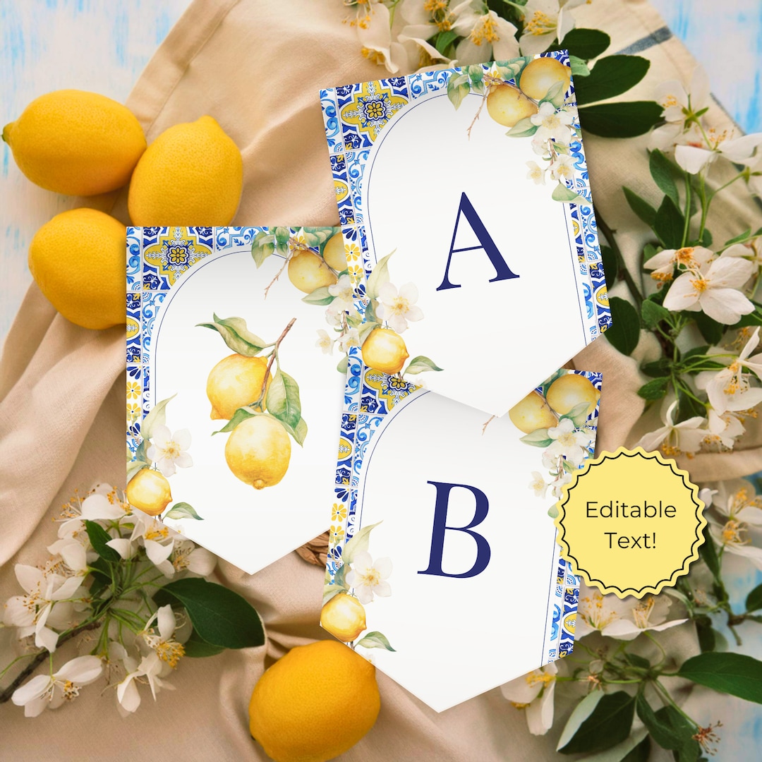 Lemon Mediterranean Bunting Template - Amalfi Coast Positano Baby ...