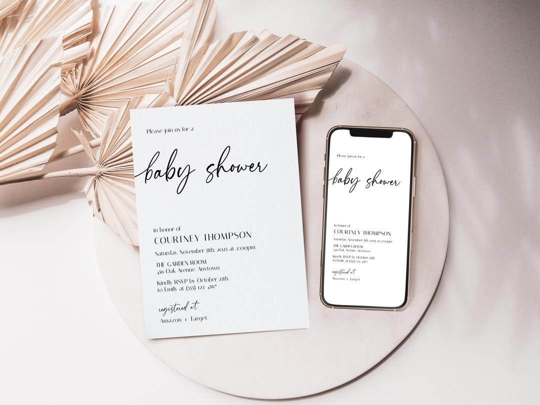 Minimalist Baby Shower Invitation - Editable Printable Elegant Simple ...