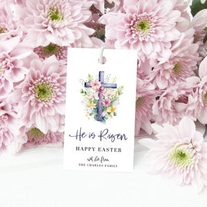 He is Risen Easter Favor Tags - Floral Christian Cross Design ...