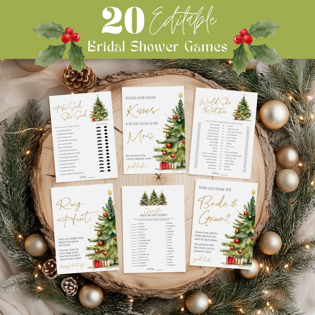 Christmas Bridal Shower Game Bundle - Editable Printable Festive Winter ...