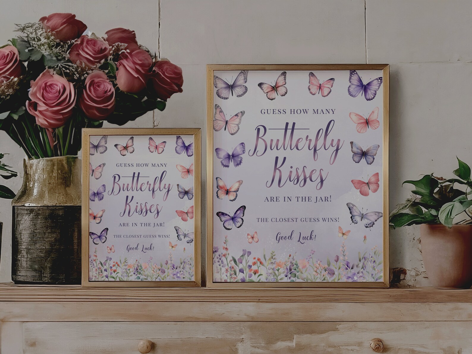 Guess How Many Butterfly Kisses Game Sign - Pink Purple Floral Party ...