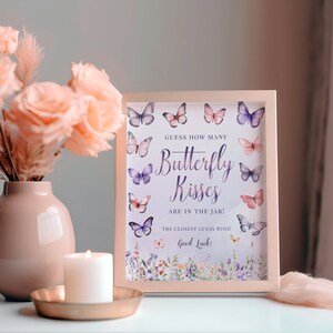 Guess How Many Butterfly Kisses Game Sign - Pink Purple Floral Party ...