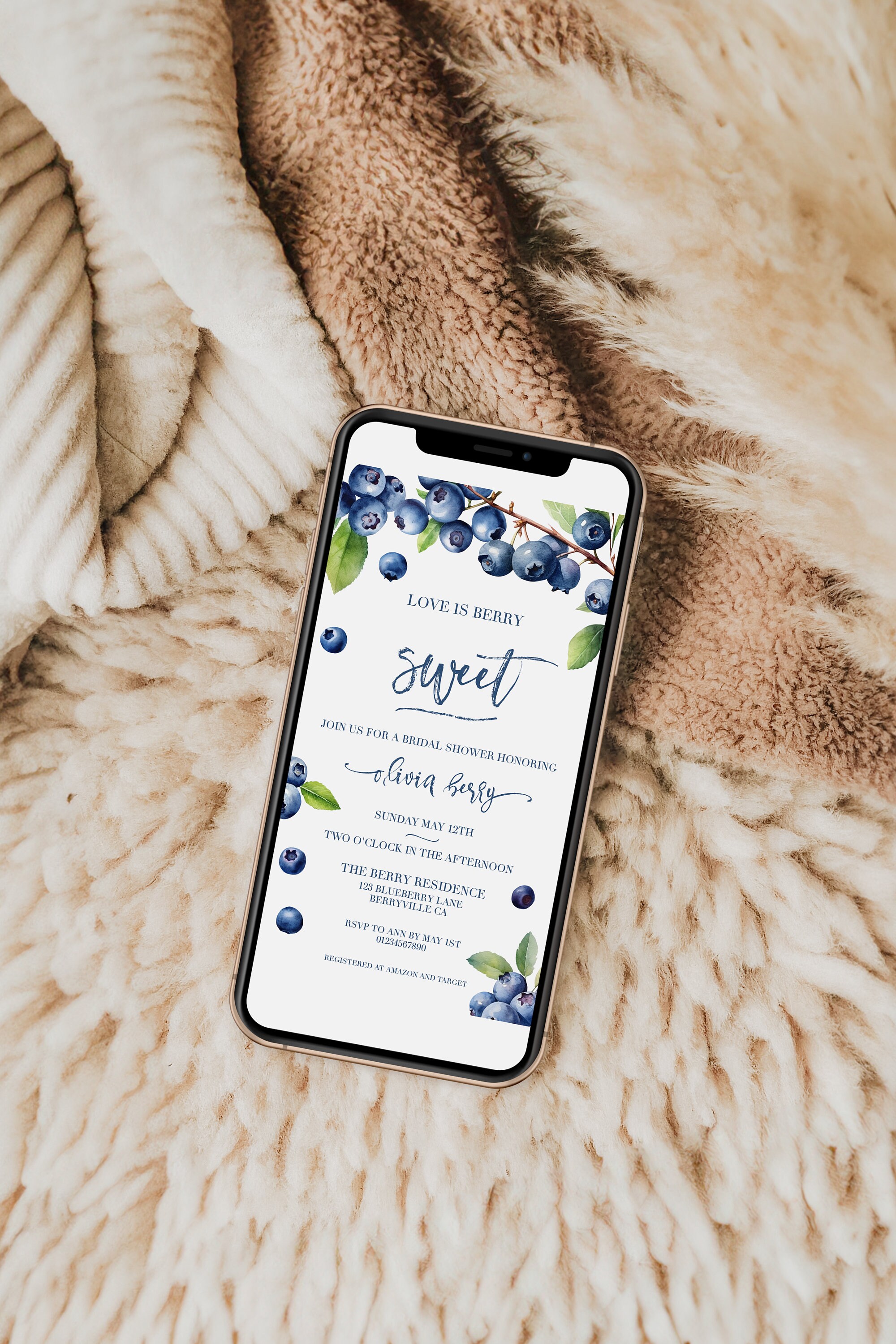 Blueberry Bridal Shower Invitation Watercolor Love is 'berry Sweet ...