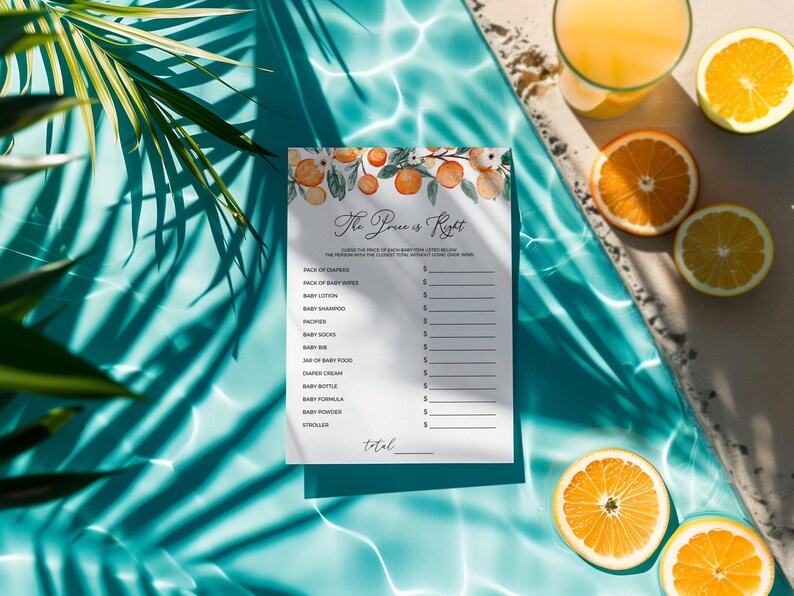 Orange Blossom the Price is Right Baby Shower Game - Editable Printable ...