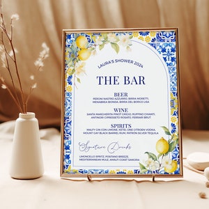 Lemon Mediterranean Bar Menu Sign - Blue Yellow Tile, Italian Baby ...