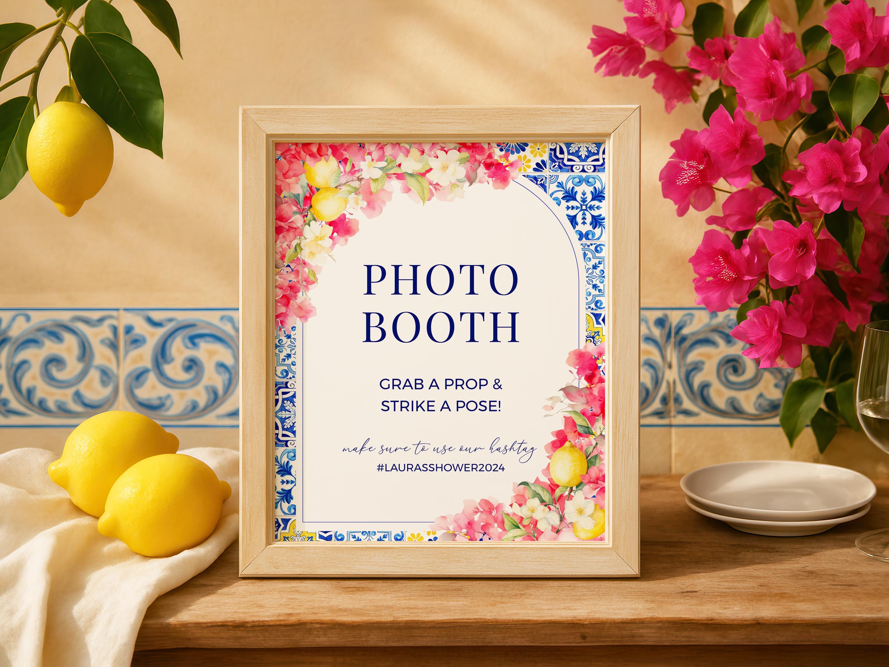 Lemon Bougainvillea Photo Booth Sign - Editable Printable Citrus Bridal ...