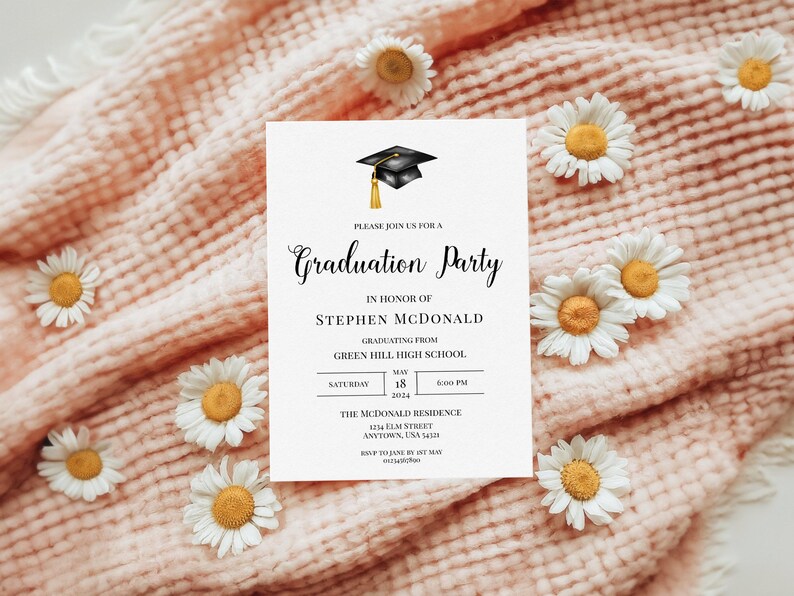Graduation Party Invitation - Modern Minimalist Editable Template ...