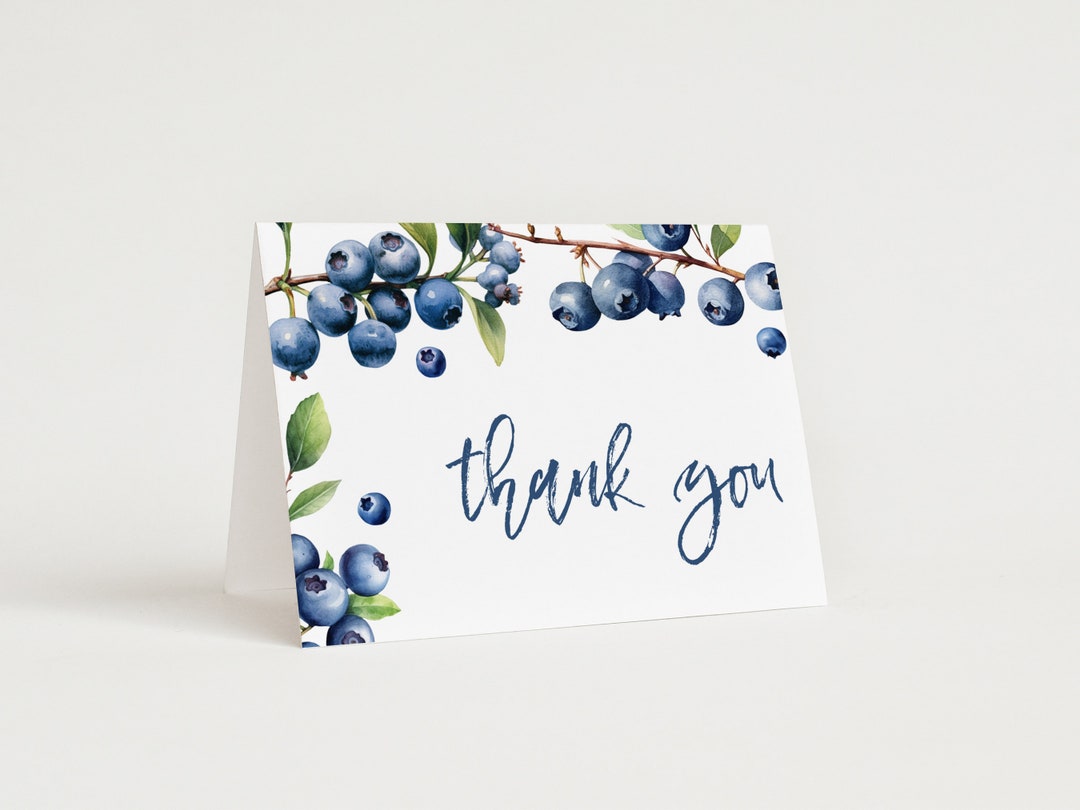 Blueberry Thank You Card Template - Editable Printable Watercolor ...