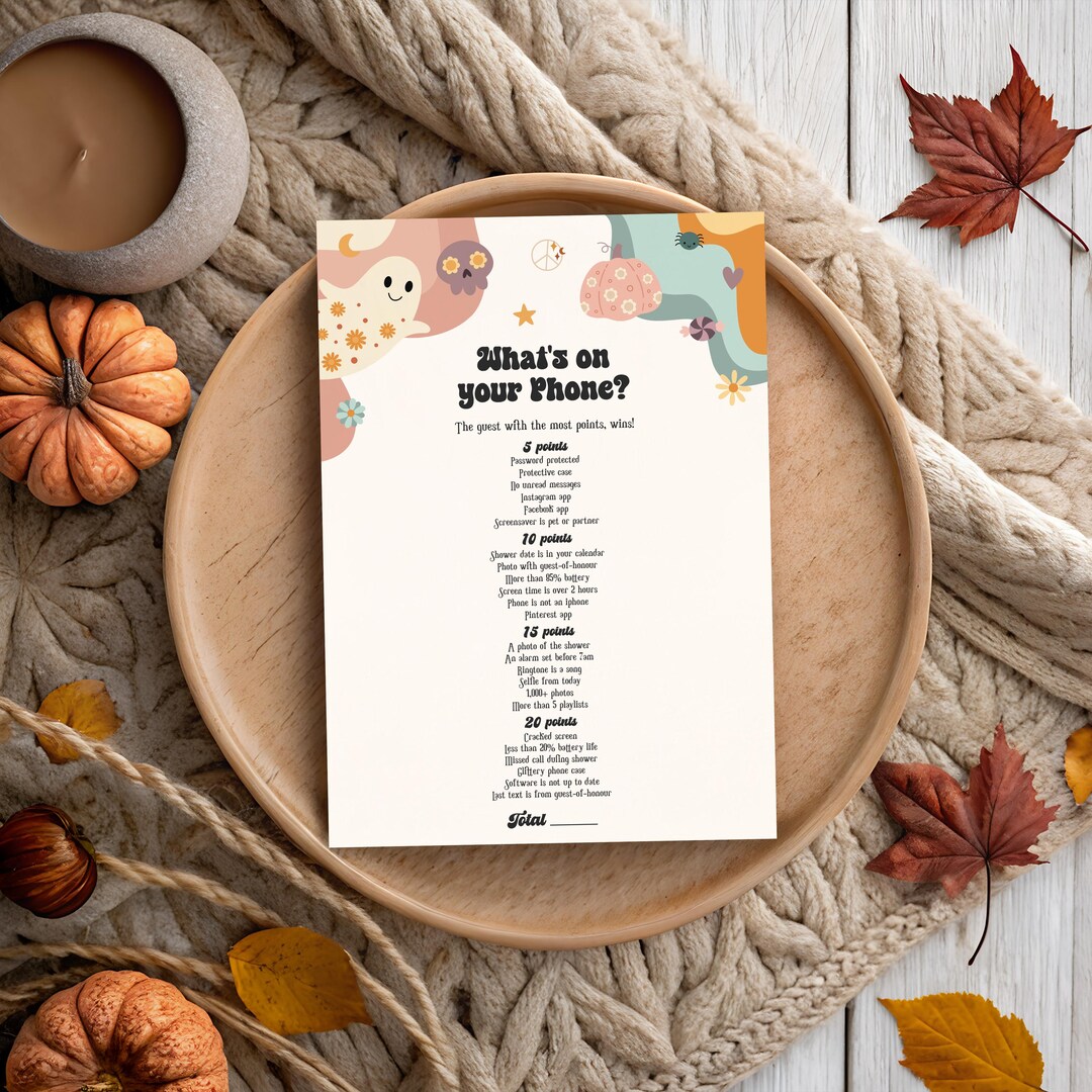 Retro Halloween What's on Your Phone? Game - Editable Printable Groovy ...