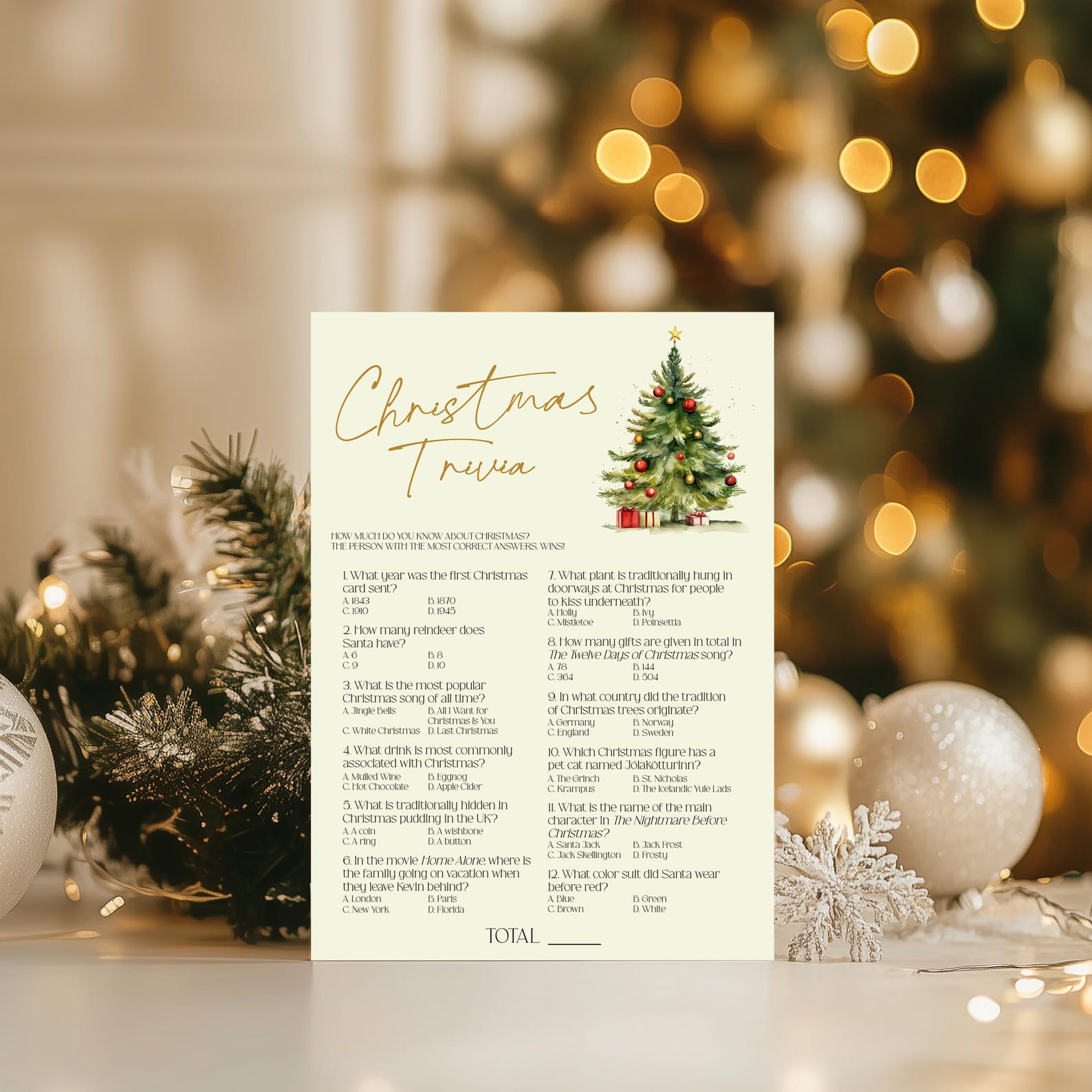 Christmas Trivia Game - Editable Printable Festive Winter Wonderland ...