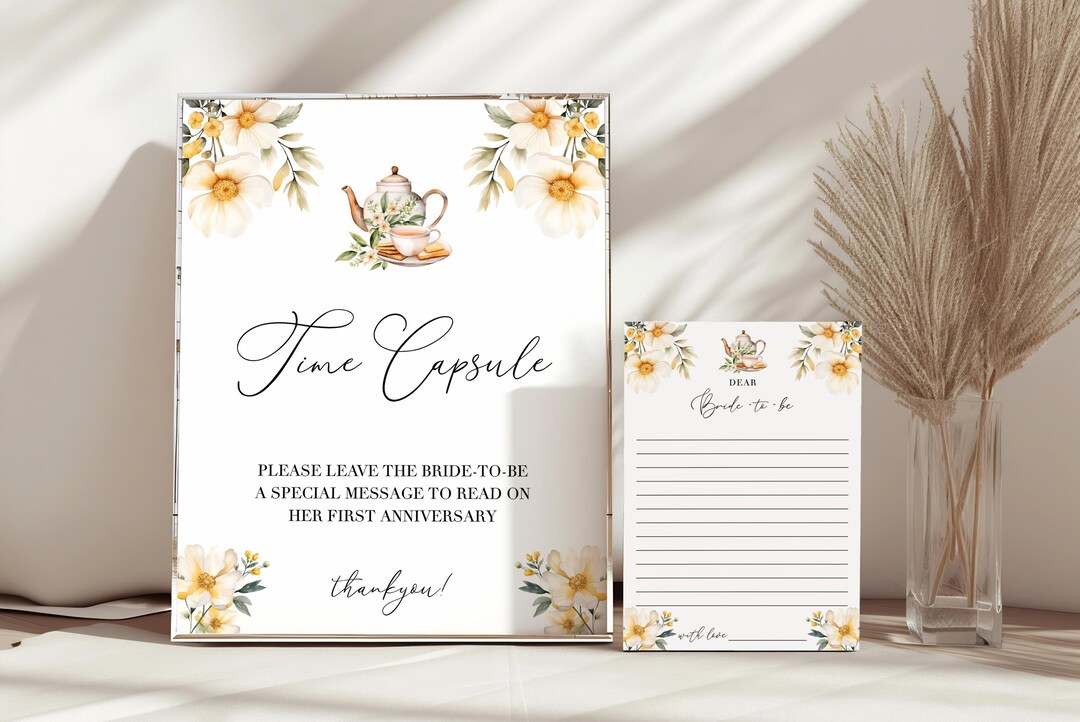 Tea Party Time Capsule Bridal Shower Game Template - White Floral High ...