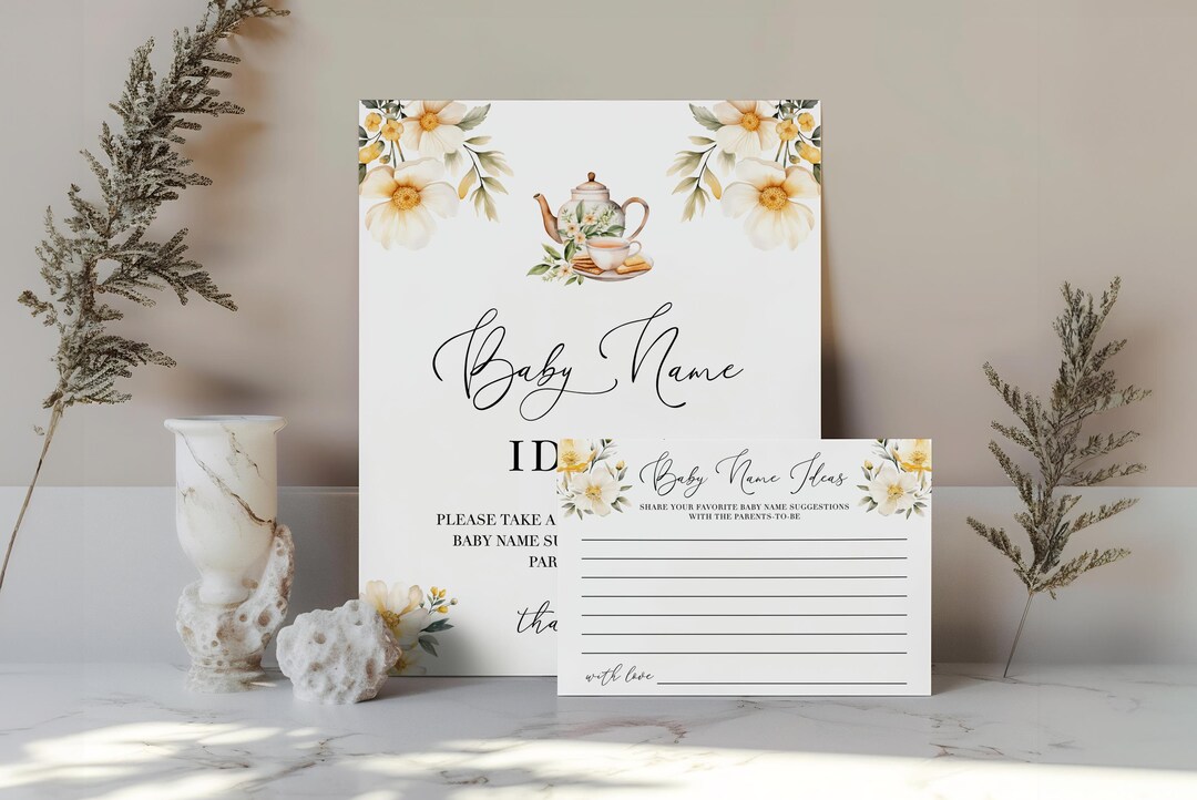 Tea Party Baby Name Ideas Baby Shower Game - White Floral High Tea ...