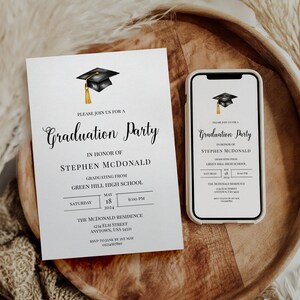 Graduation Party Invitation - Modern Minimalist Editable Template ...