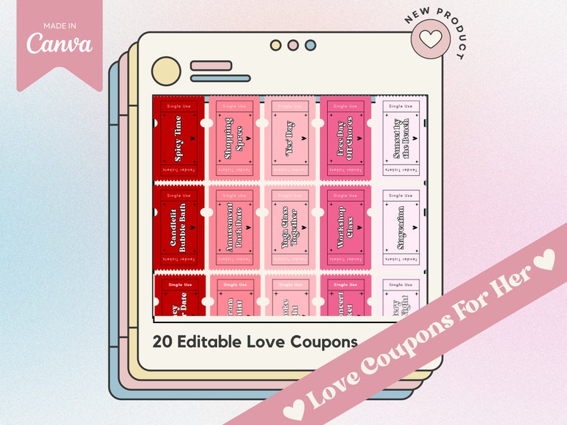 Plantilla de cupones de amor imprimibles / Regalo de San Valentín ...